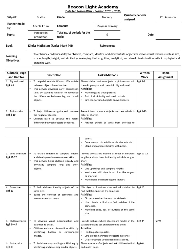 Math Intervention Plan for Nursery | PDF | Lesson Plan | Cognition