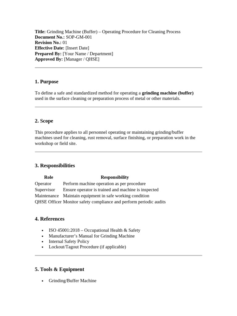 Grinding Machine Operating Procedure | PDF | Personal Protective ...