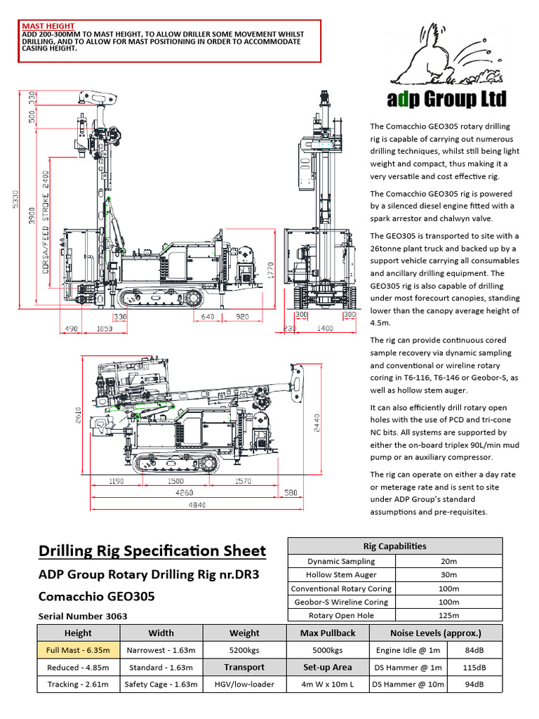 Comacchio GEO305 Drilling Rig Specs | PDF | Drilling Rig | Manufactured ...