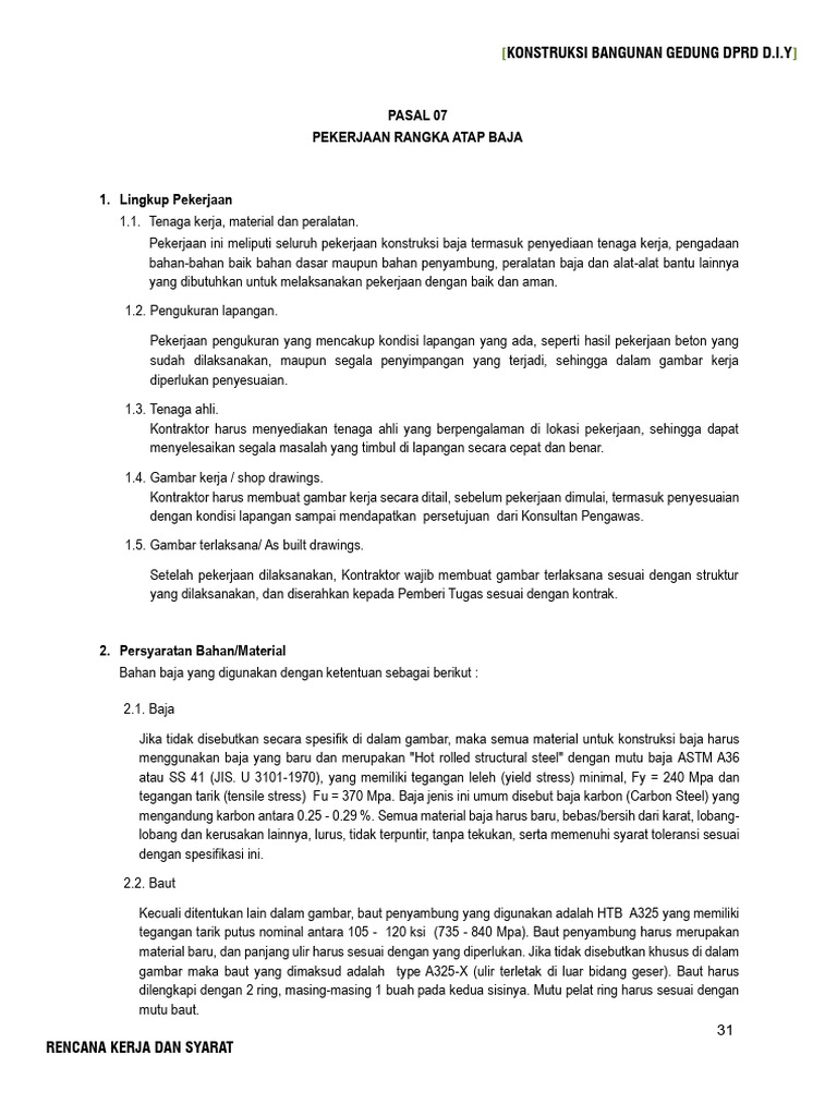 RKS - Rangka Atap Baja | PDF