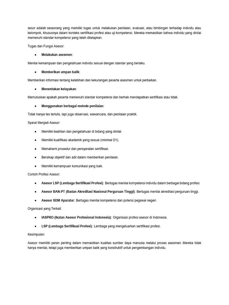 Pengertian Asesor | PDF
