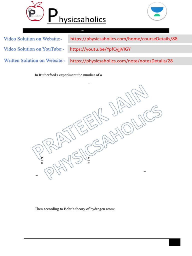 DPP-1 JEE Main Adv. Atomic Structure - Bohr Model Energy of Atom - Copy 1751614785657 | PDF ...