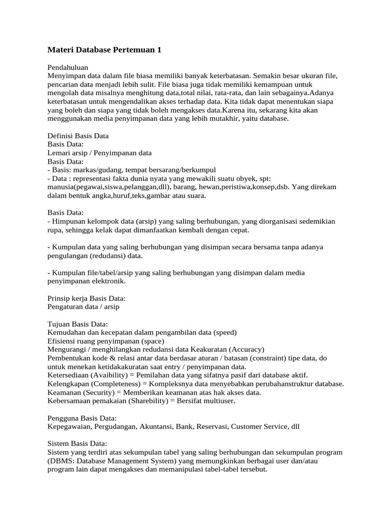 Materi Database Pertemuan 1 | PDF