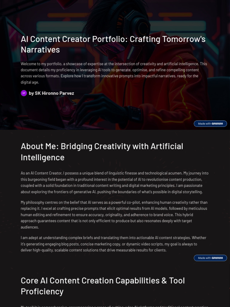 AI Content Creator Portfolio Crafting Tomorrows Narratives | PDF | Artificial Intelligence ...