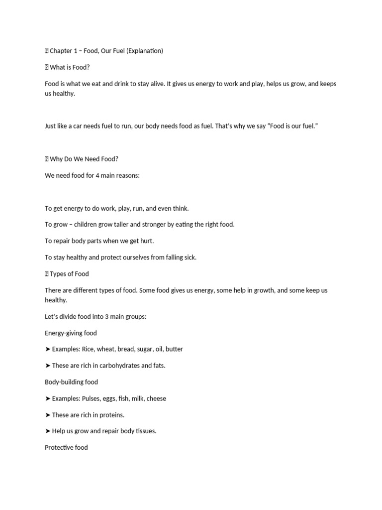 Food and Nutrition for Class 4 | PDF | Foods | Nutrients
