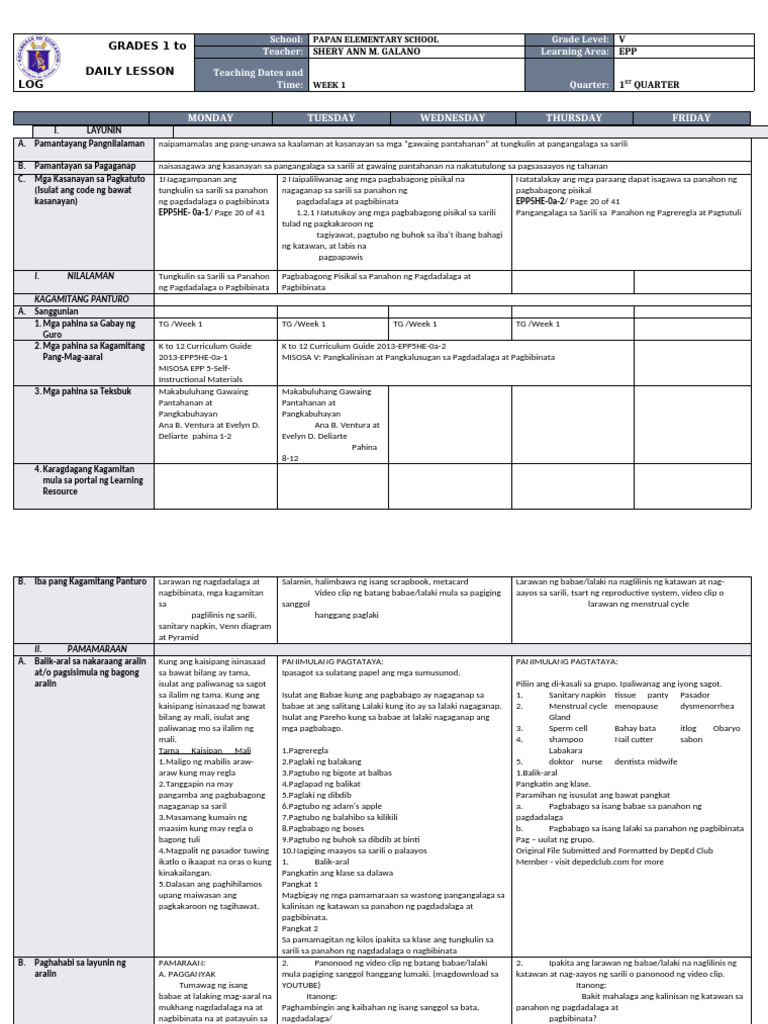 DLL - Epp 5 - Q1 - W1 | PDF