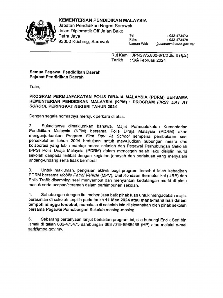 Program Permuafakatan PDRM Bersama KPM - Program First Day at School ...