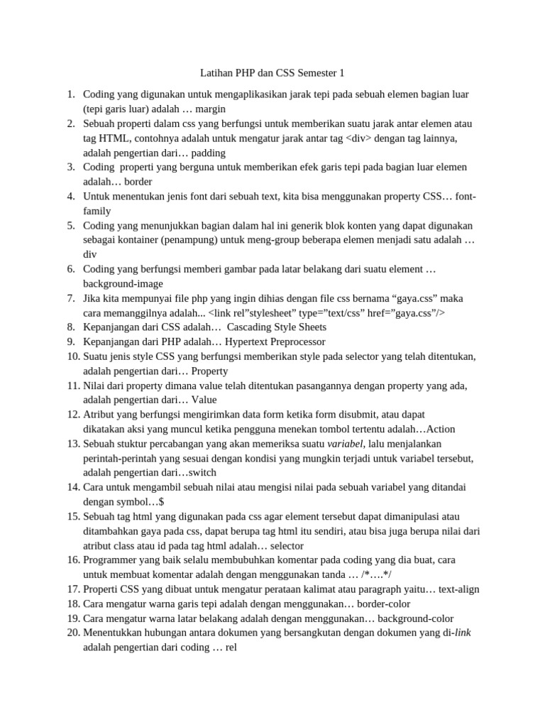 Latihan PHP Dan CSS Semester 1 | PDF