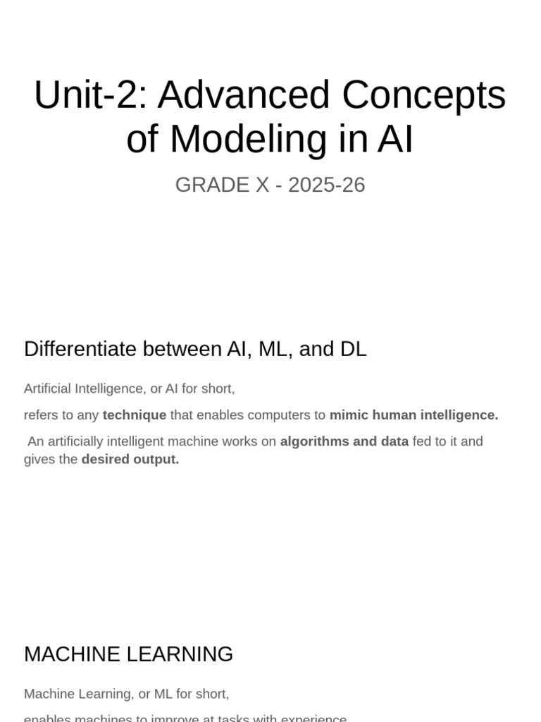 Grade X Unit-2 - (2025-26) Advanced Concepts of Modeling in AI | PDF | Machine Learning | Deep ...