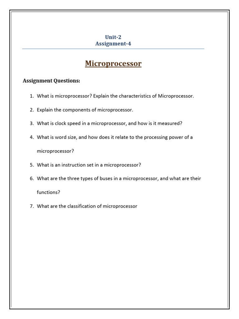 Microprocessor - Assignment Questions | PDF
