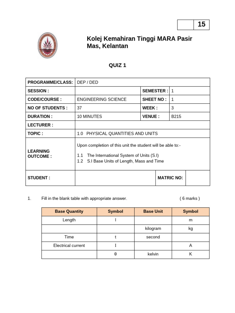 Quiz 1 HMV 1032 | PDF