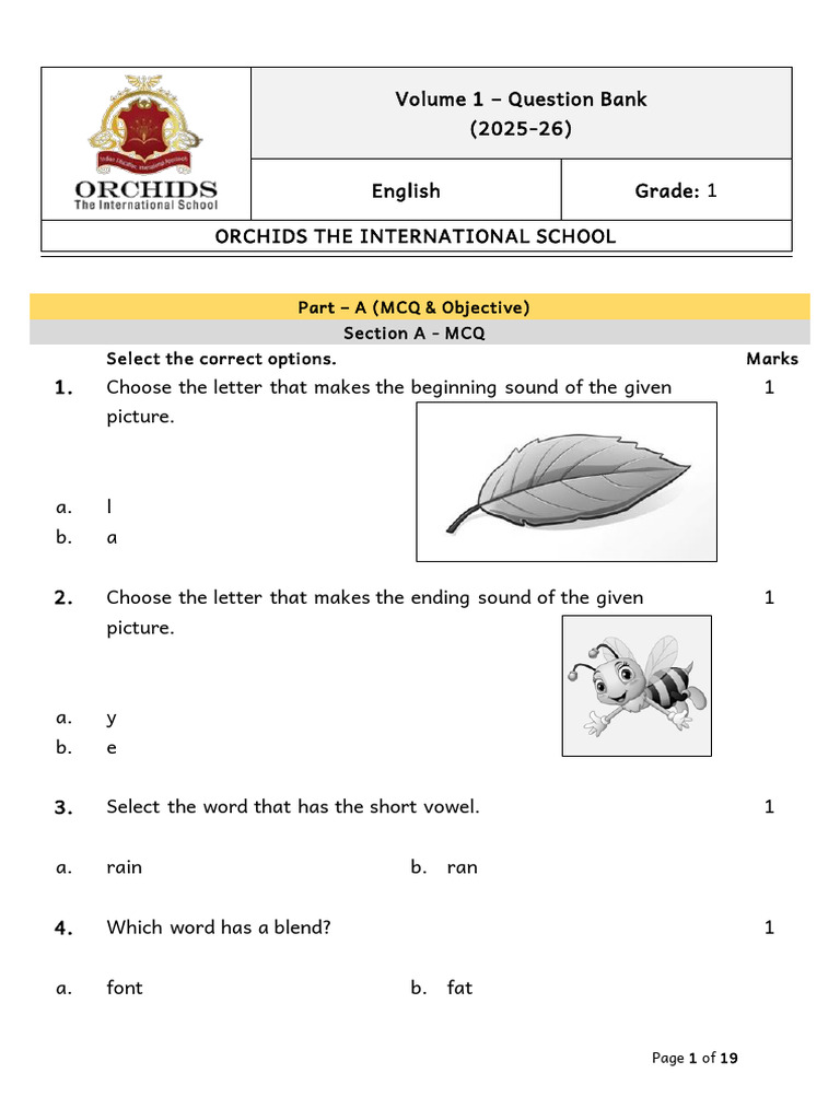 Class 1 English Question Bank | PDF | Letter Case | Linguistics