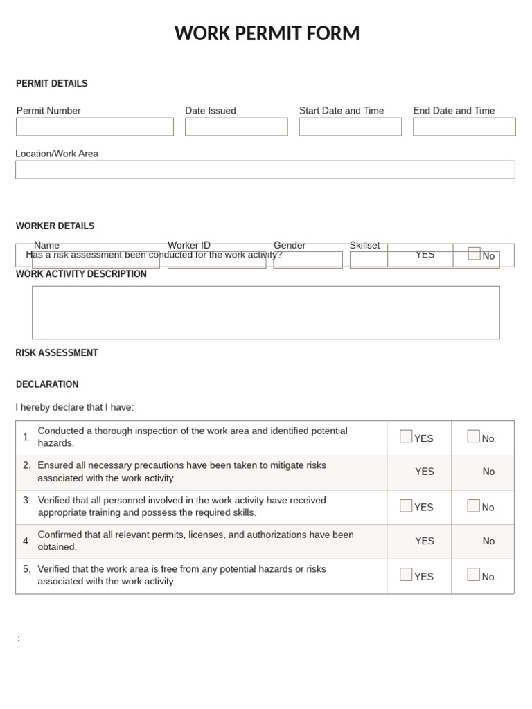 Work Permit Form and Safety Checklist | PDF | Personal Protective ...