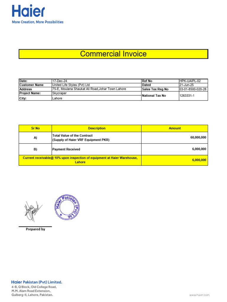 United Life Styles PVT LTD Commercial Invoice (21!06!25) | PDF