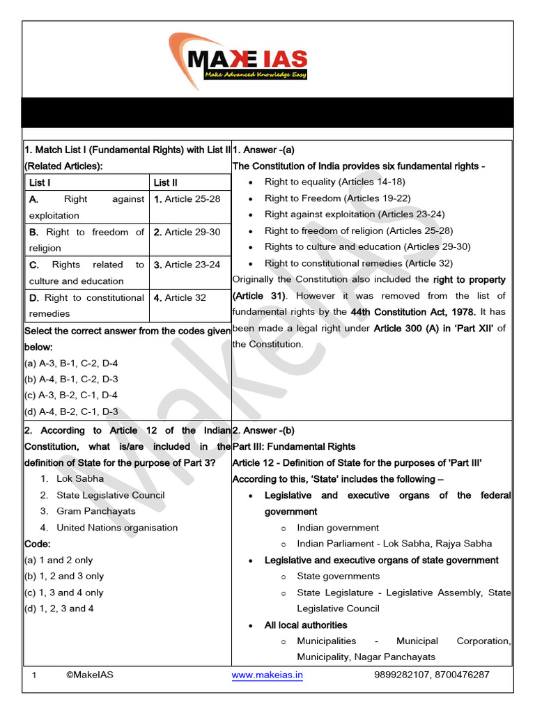 Mission Abhyaas Uppcs Pre Ans - 4 (Eng) | PDF | Equal Protection Clause ...