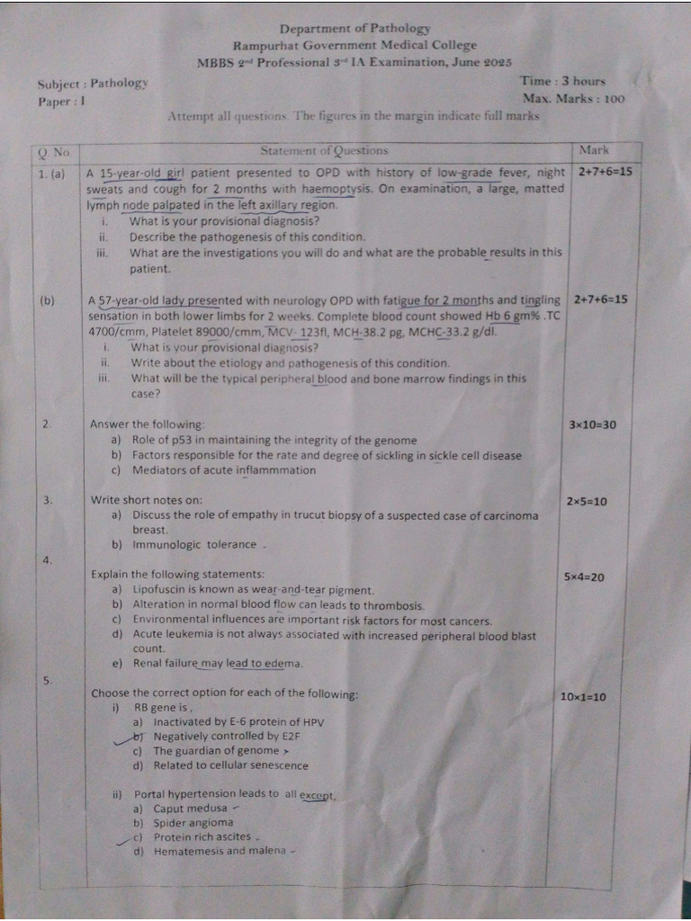 RPHGMC&H - Pre-Prof Pathology (Paper I&II) | PDF