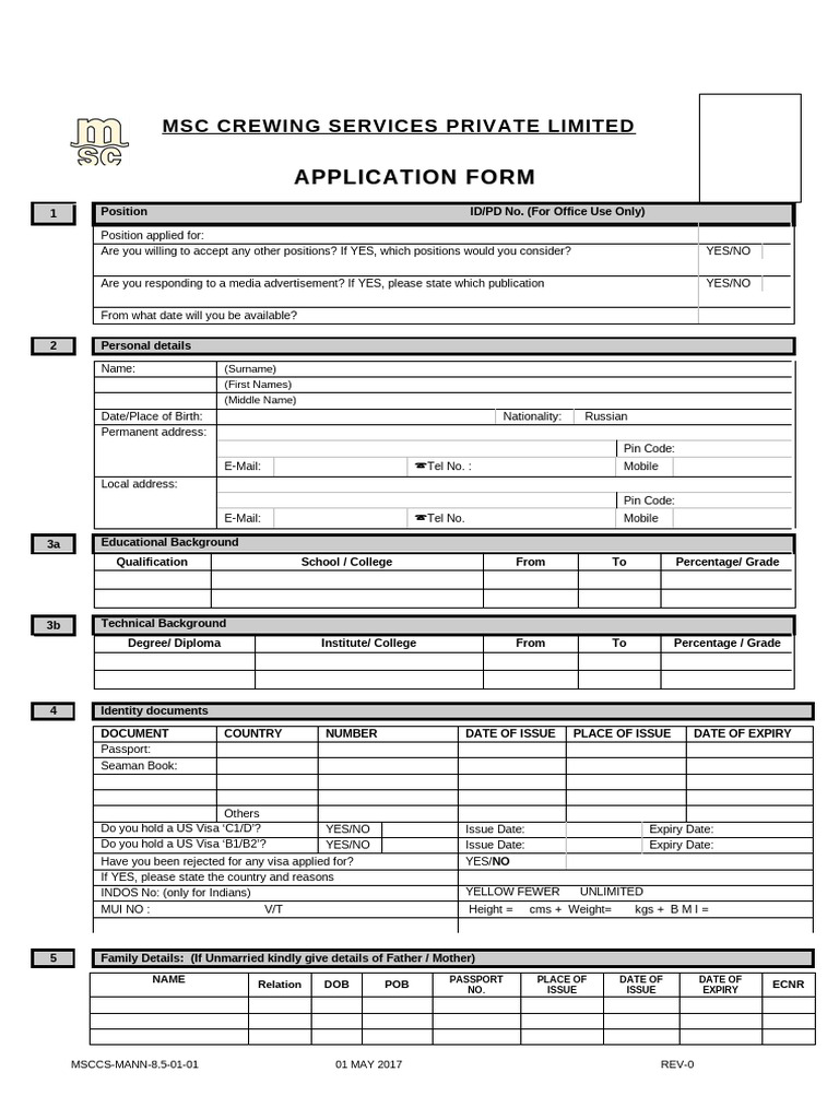 Blank MSC Application Form | PDF | Shipping