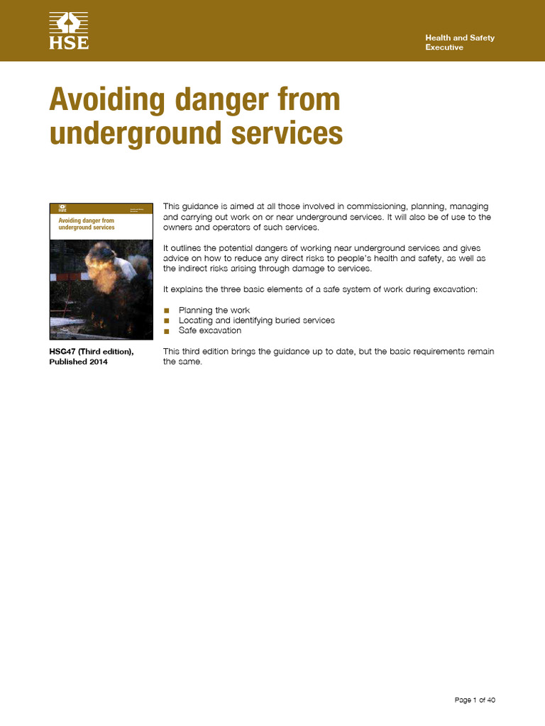 Avoiding Danger From Underground Services, UK HSE HSG47 (Third Edition ...
