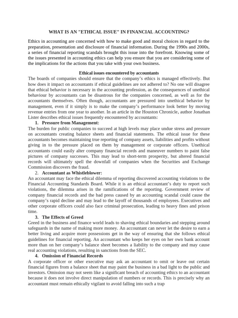 Common Ethical Issues in Accounting | PDF | Embezzlement | Accounting