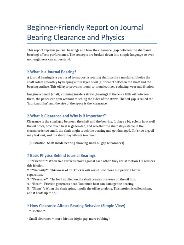 Journal Bearing Clearance Explained | PDF | Bearing (Mechanical) | Friction