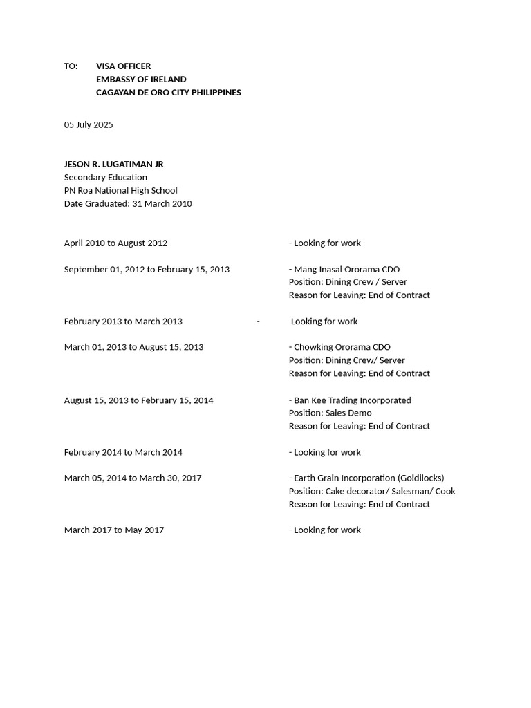 Jeson R. Lugatiman Jr. Employment History | PDF