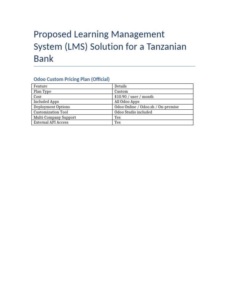 Odoo Custom LMS Pricing for Banks | PDF
