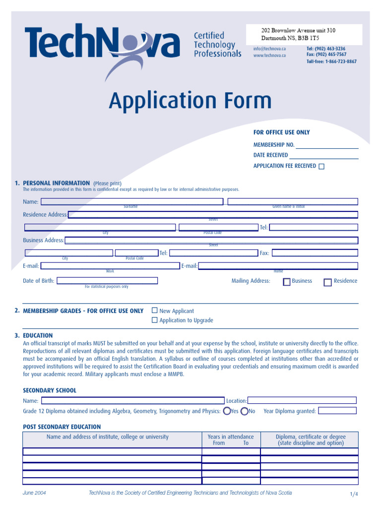 TechNova Application Form | PDF | Vocational Education