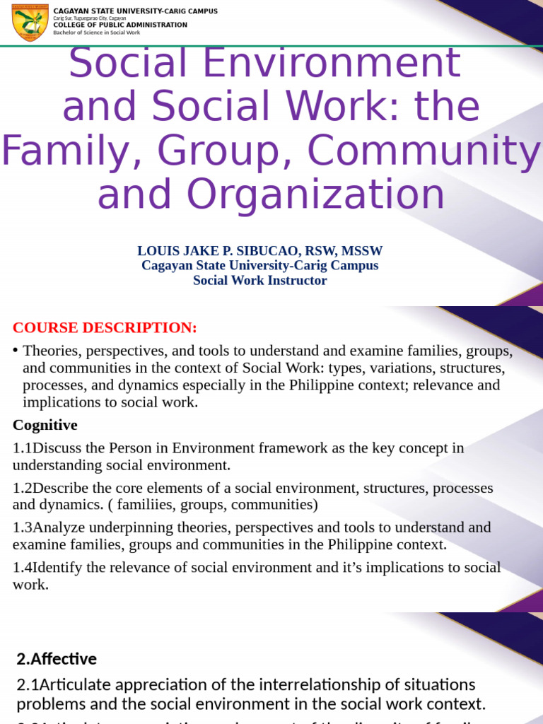 Social Environment CSU PRELIM Part 1 | PDF | System | Social Work