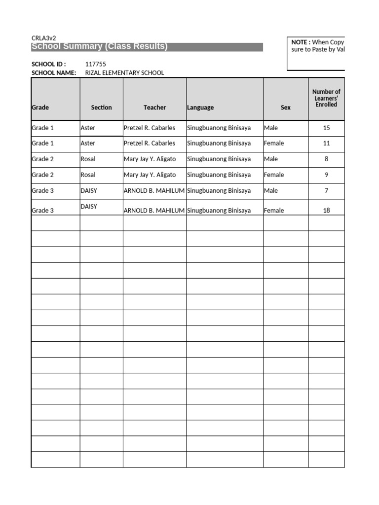 Rizal Elementary School Reading Summary | PDF | Reading Comprehension ...