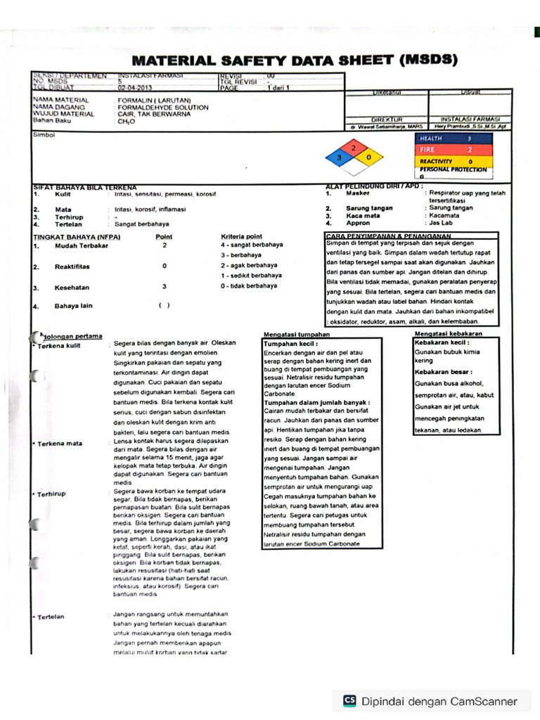 Msds Formalin Larutan | PDF