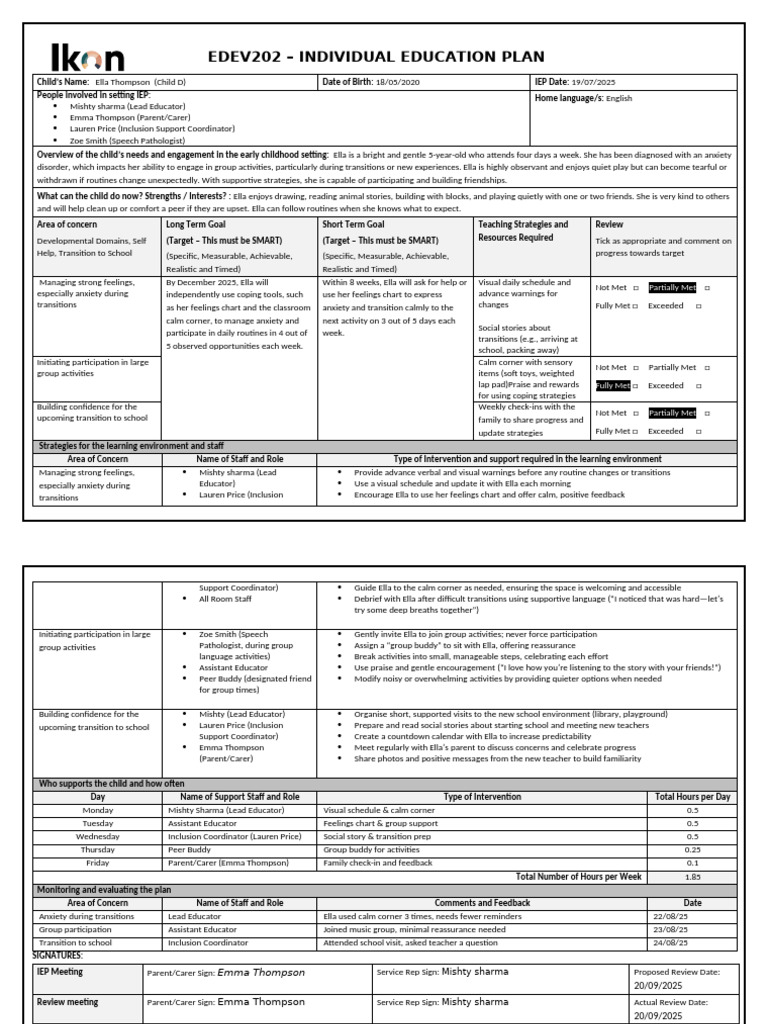 Ikon - EDEV202 Individual Education Plan (Mishty) | PDF | Individualized Education Program ...