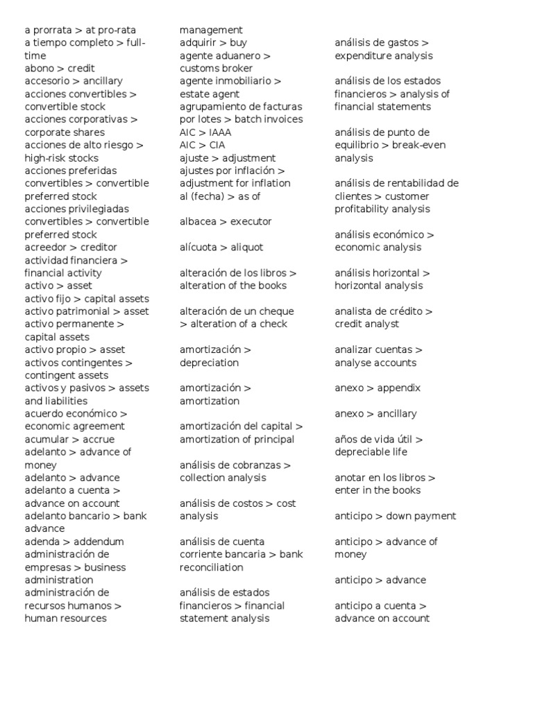 Spanish To English Accounting Terminology Glossary | PDF | Débitos y ...