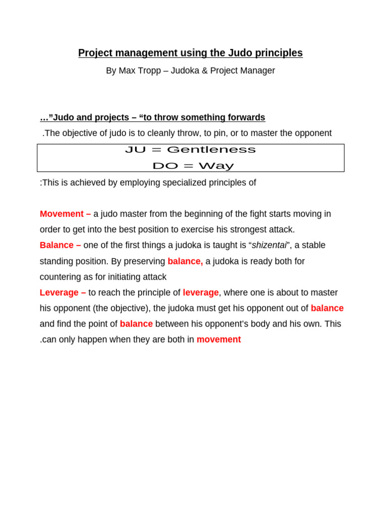 Judo Principles in Project Management | PDF | Supply Chain | Judo