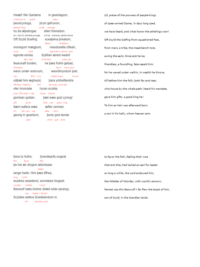 Beowulf: Old English Excerpt | PDF | Germanic Mythology | Old English Poems