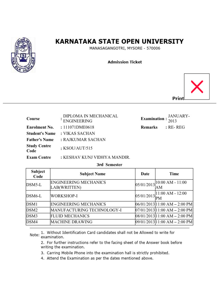 KSOU Hall Ticket | PDF