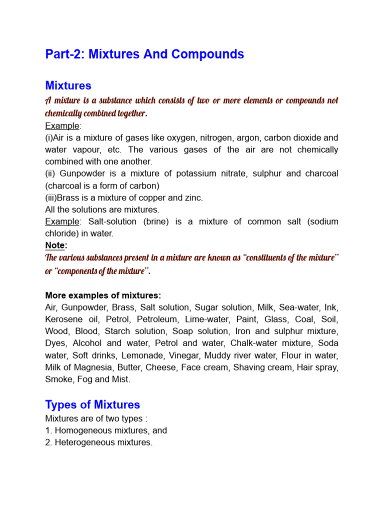 Part-2 - Mixtures and Compounds | PDF | Mixture | Chemical Compounds