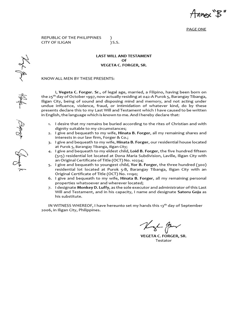 Annex B - Answer - Civil Case No. 12345 | PDF | Wills And Trusts ...