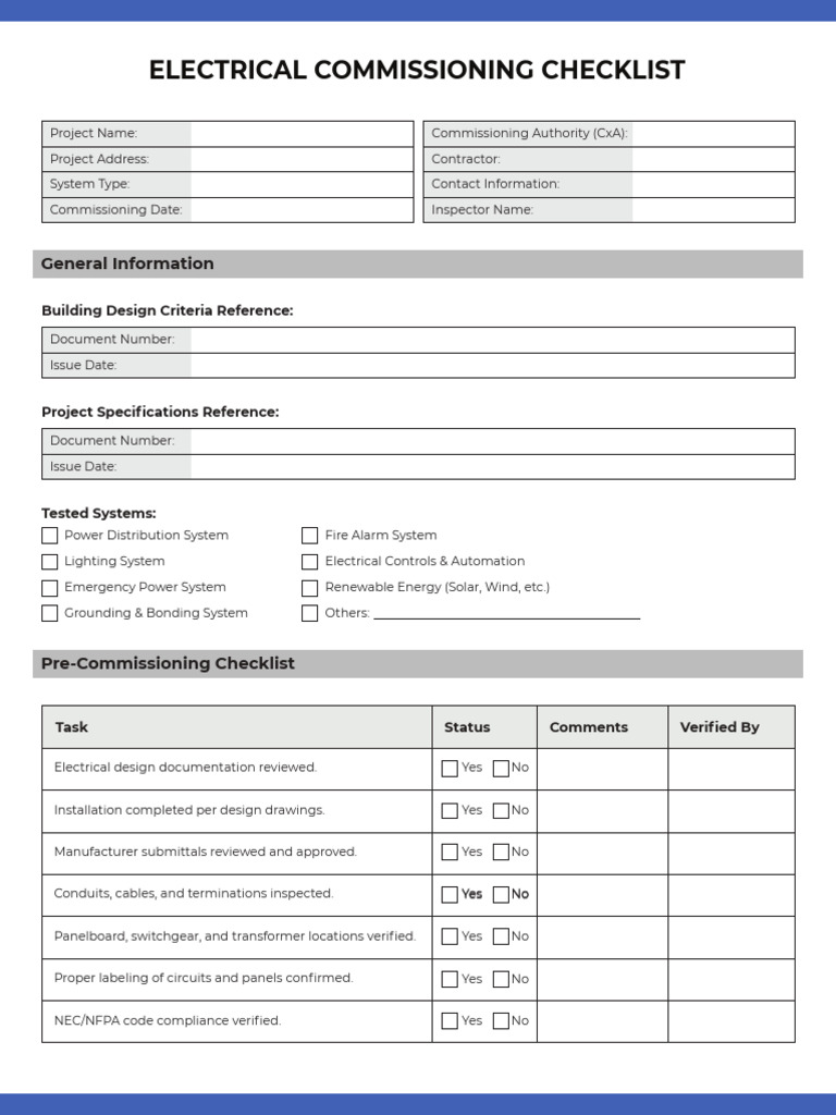Electrical Commissioning Checklist Pdf Electrical Equipment