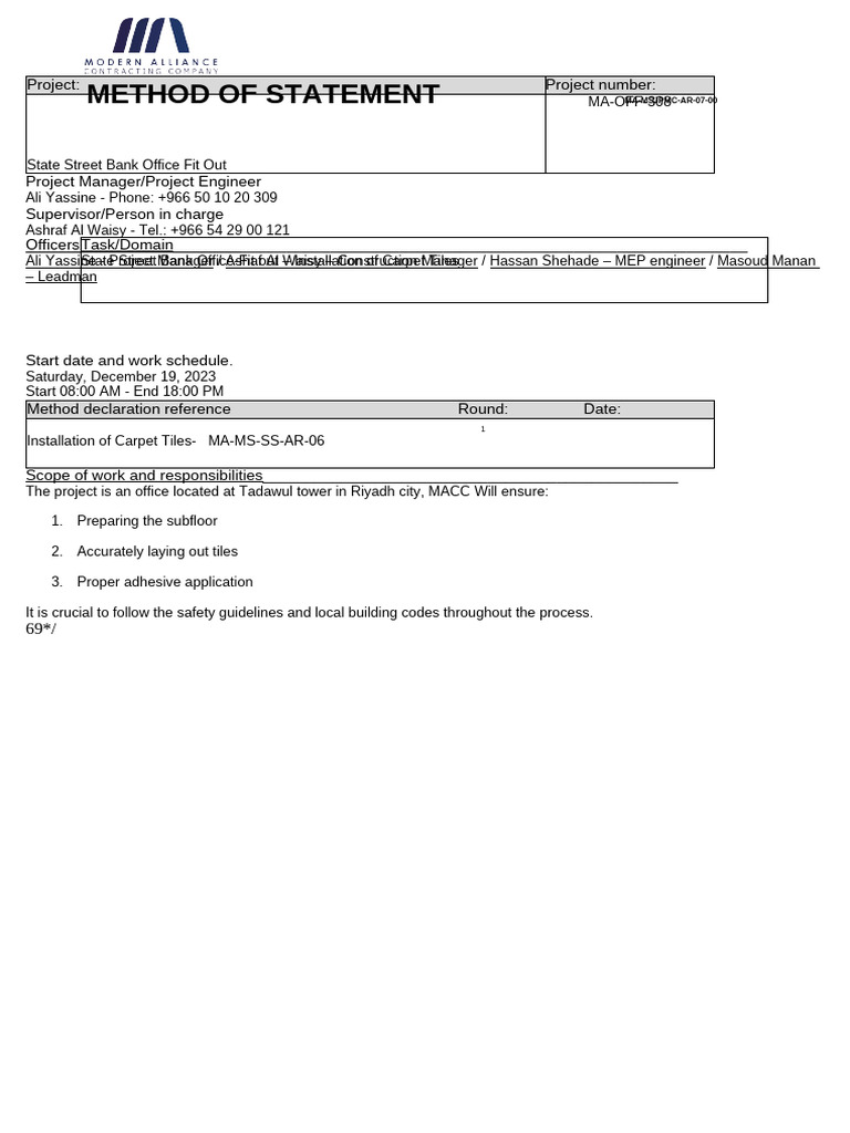 Installation of Carpet Tiles - MA-MS-SS-AR-06 | PDF | Tile | Emergency ...