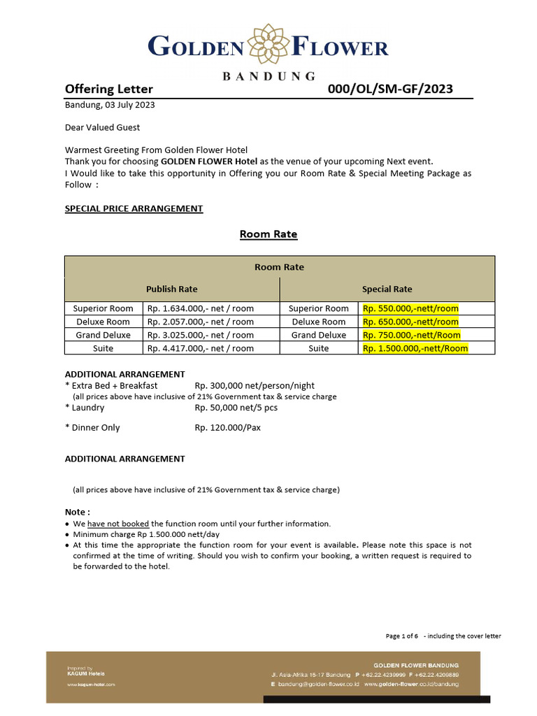 Offering Letter Golden Flower Haris | PDF