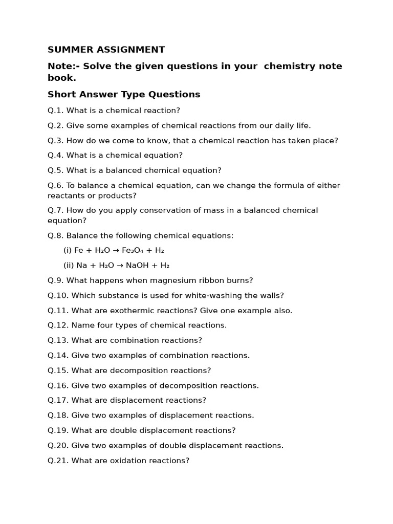 Class 10 Chemical Reactions Notes | PDF | Chemical Reactions | Chemical ...