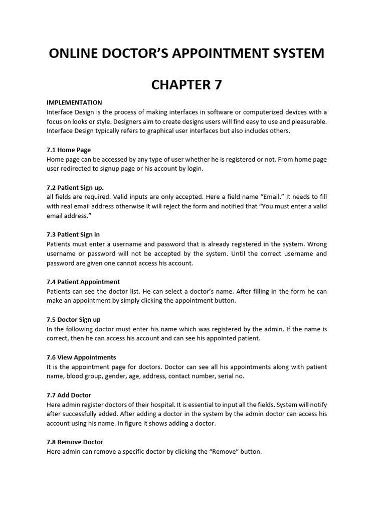 Online Doctor's Appointment System - IMPLEMENTATION | PDF | Databases | System