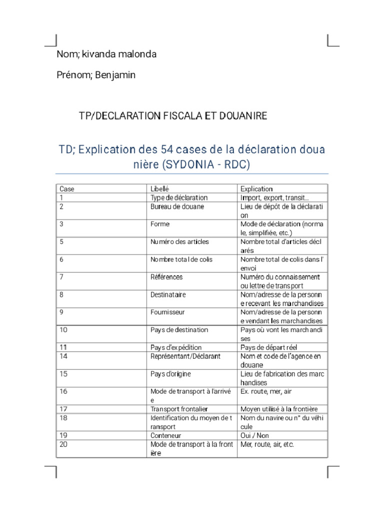 Cases Declaration Douaniere SYDONIA RDC Phoenix | PDF