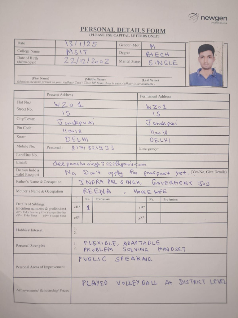 Personal Details FORM | PDF