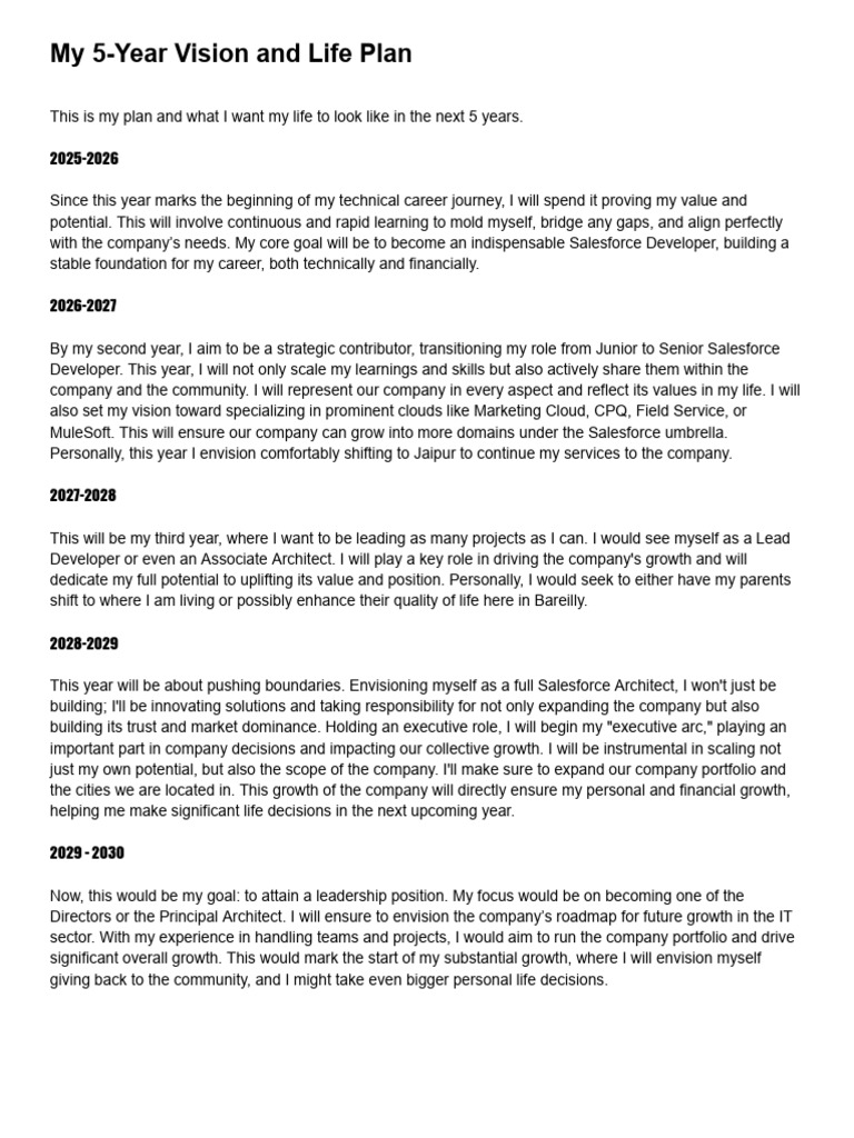 5-Year Career Vision Plan | PDF