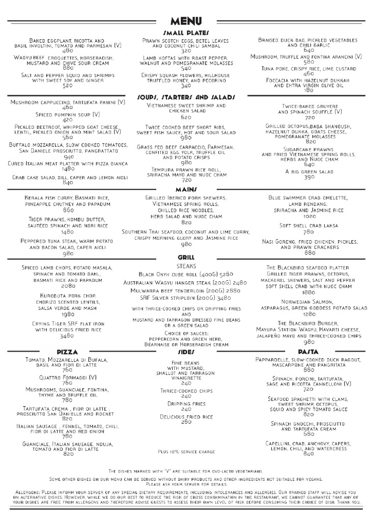 Blackbird Menu | PDF