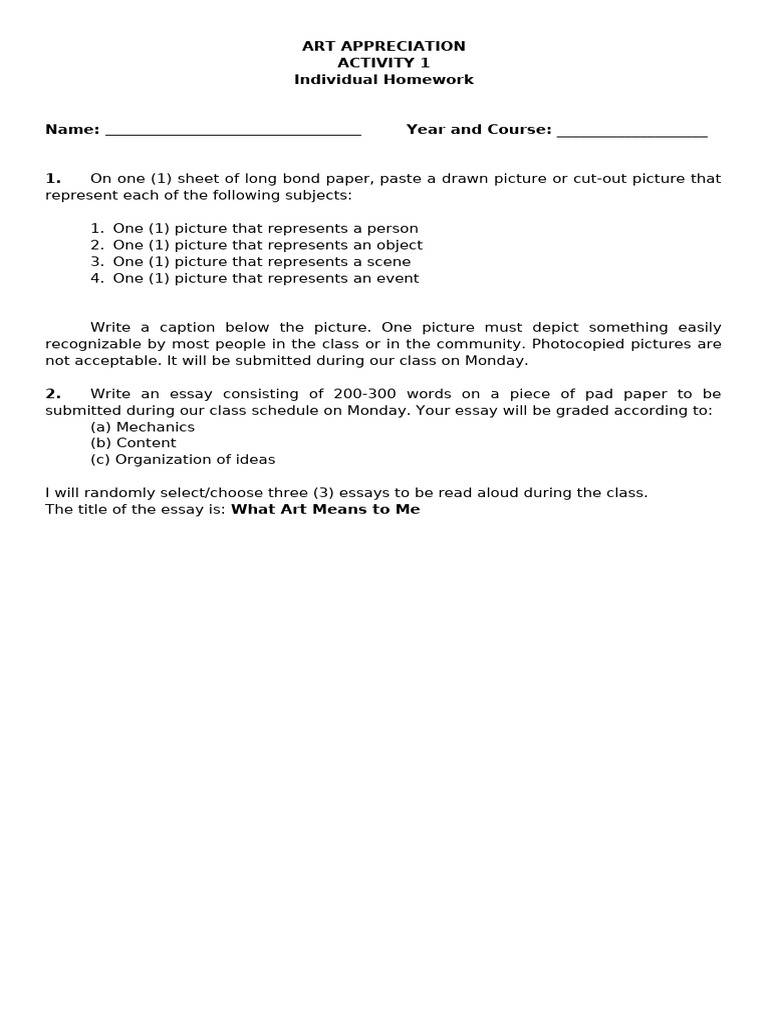 Art Appreciation Homework Assignment | PDF