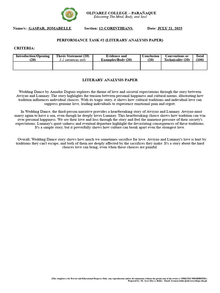 Template PT2 Literary Analysis Paper | PDF | Emotions | Behavioural ...