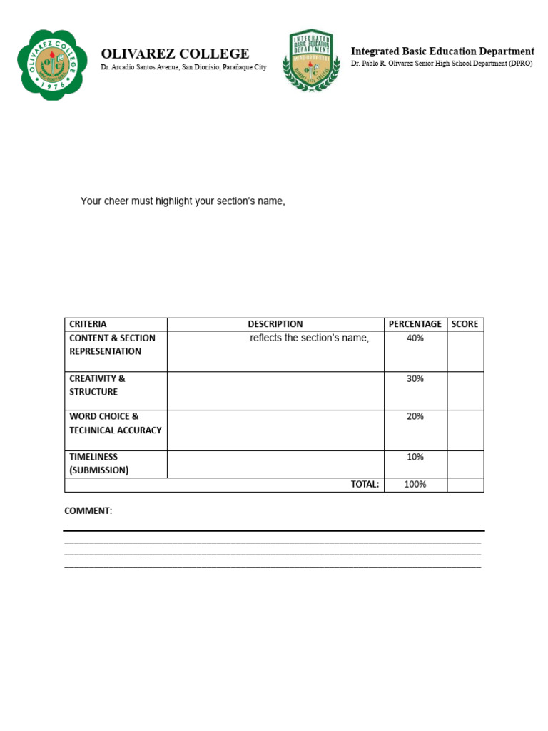 Performance Task #3 - Rubric | PDF