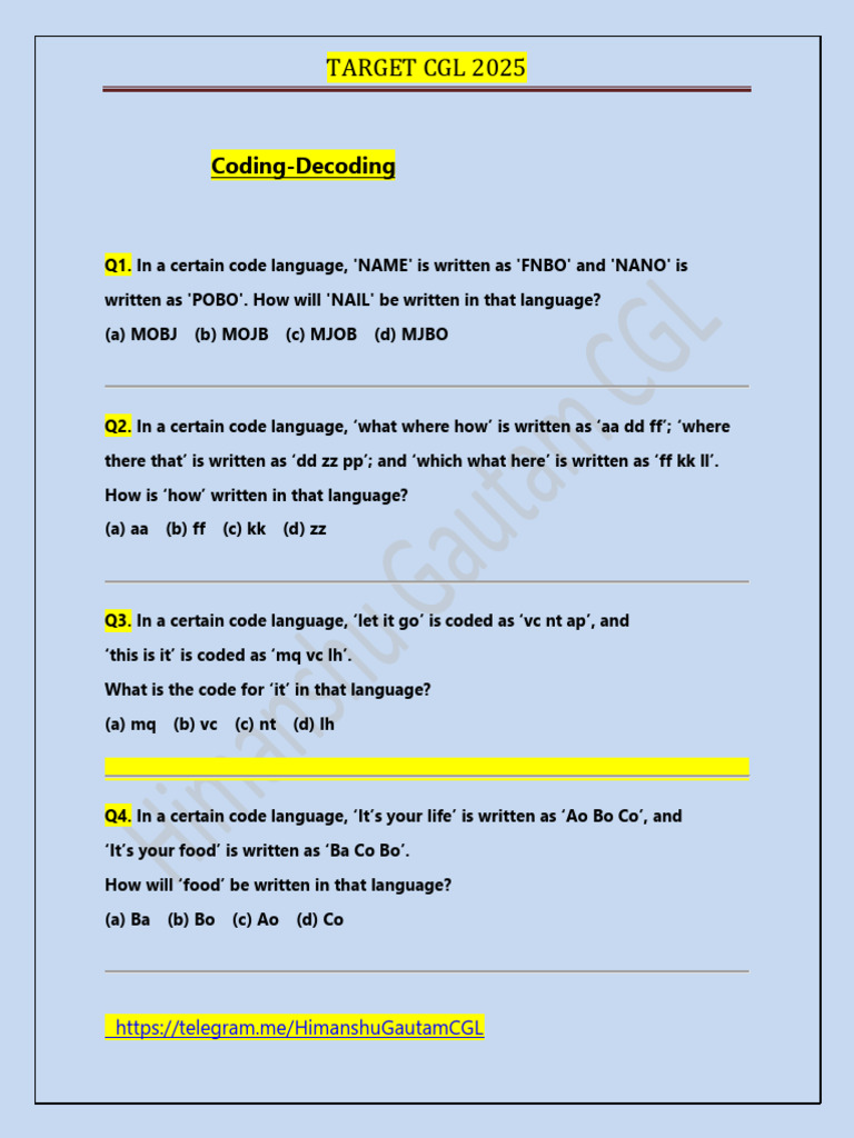 Coding Decoding CGL 2024 | PDF | Linguistics | Semiotics